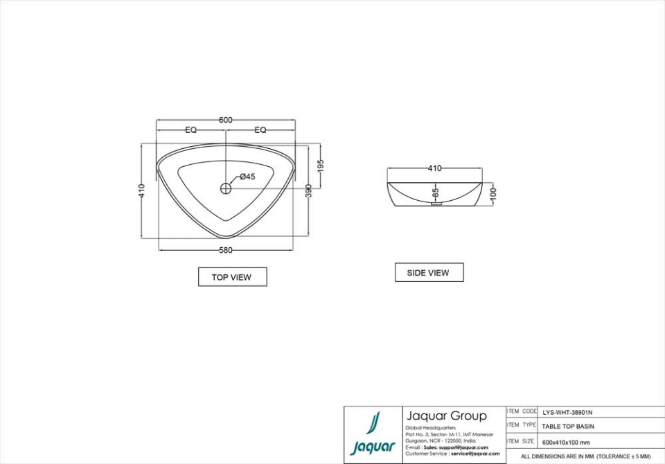 Lyric Triangular Thin Rim Table Top Basin
